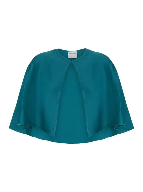 FORTE_FORTE Blue Cape With Elegant Silk Details For - Multicolor