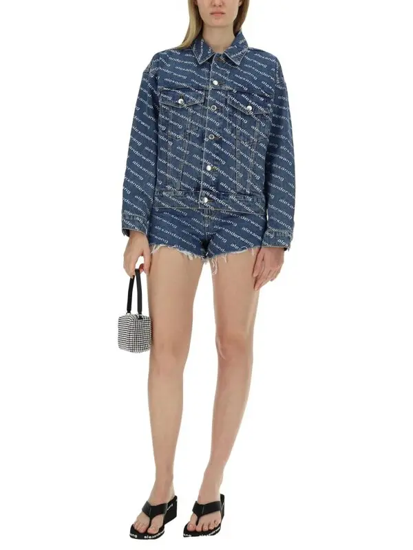 Alexander Wang Logo Print Denim Shorts