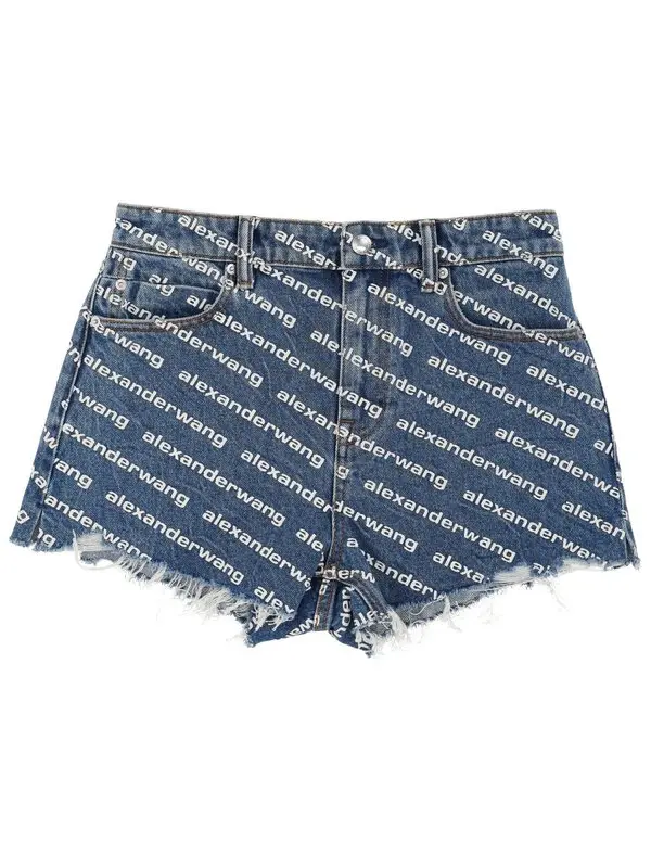 Alexander Wang Logo Print Denim Shorts - Blue