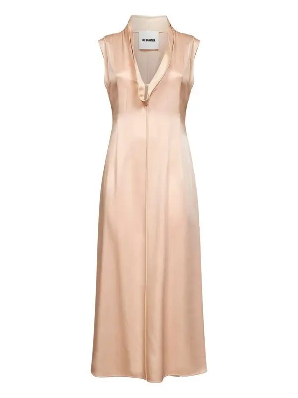 JIL SANDER Pink Satin Fluid Midi Sleeveless Dress - Multicolor