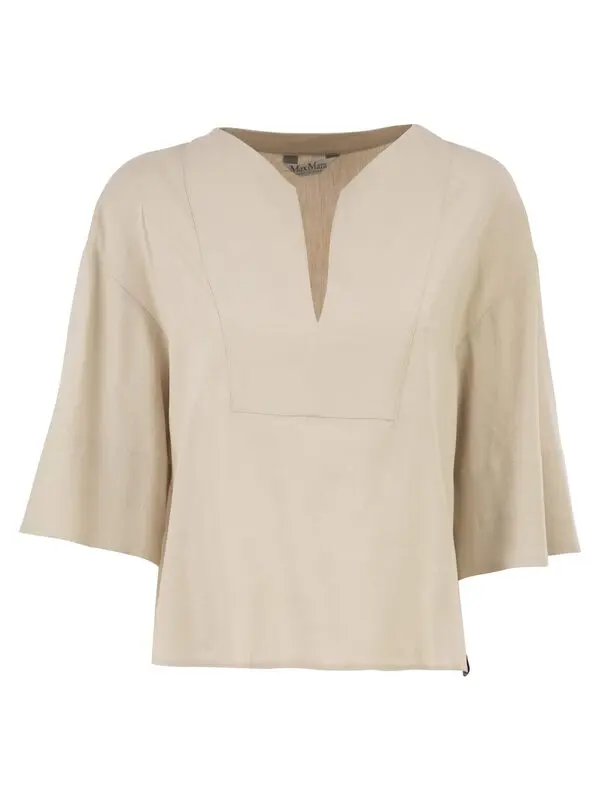 Max Mara Mxpsospiro Linen And Viscose V-neck Blouse - Cream