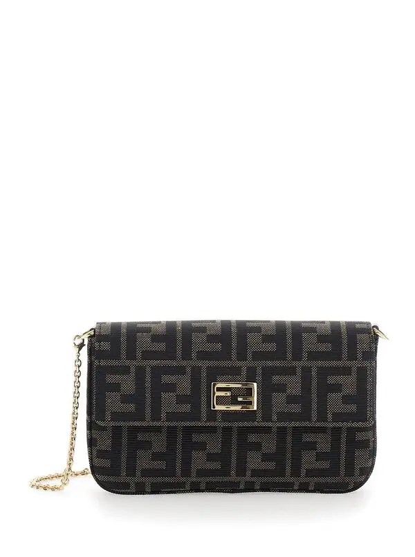 Fendi Wallet On Chjain Ff Jacquard - Black