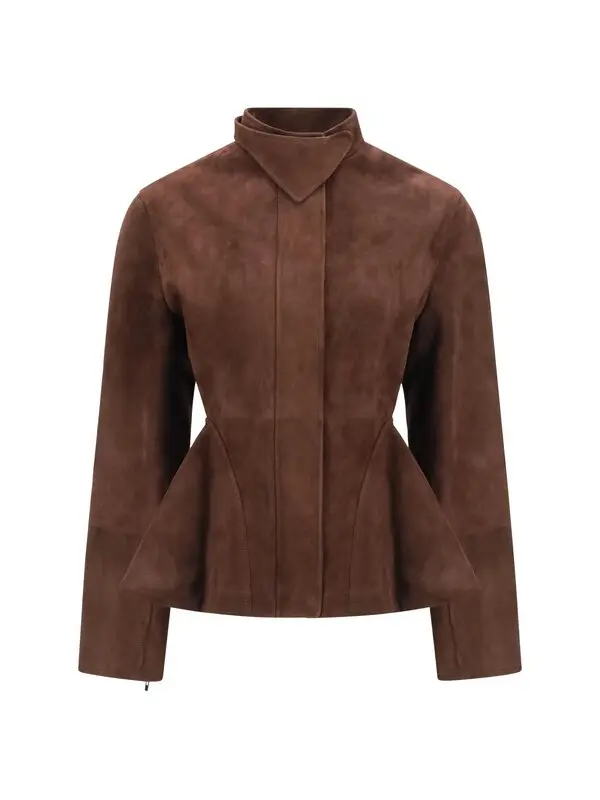 Alaïa Peplum Jacket In Suede Goatskin - Brown