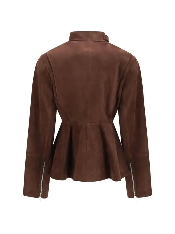 Alaïa Peplum Jacket In Suede Goatskin - Brown