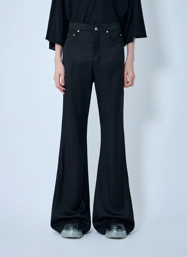 Rick Owens Flared Trousers In Smooth Weave - Black