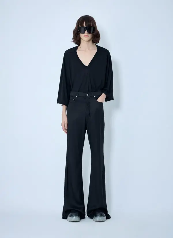 Rick Owens Flared Trousers In Smooth Weave
