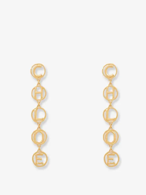 Chloé Brass Script Earrings - Multicolor