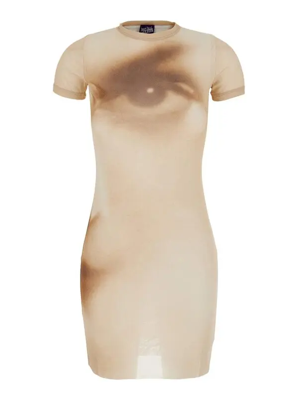 JEAN PAUL GAULTIER Short Dress With Face Print In Tech Fabric - Multicolor