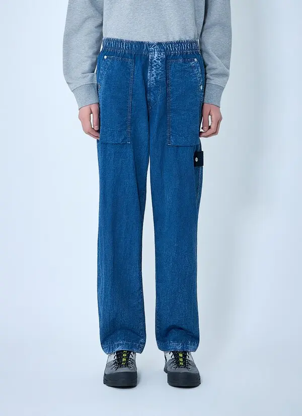 Stone Island Elasticated Denim Cargo Trousers - Blue