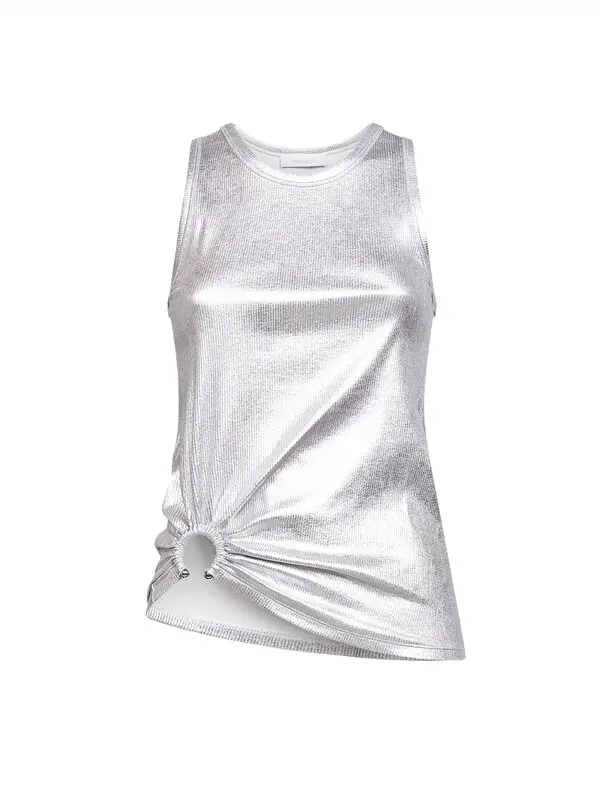 Rabanne Silver Foil Ribbed Jersey Tank Top With Piercing - Multicolor