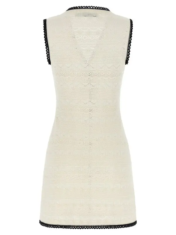 SELF-PORTRAIT White Pointelle Knit Mini' Dress