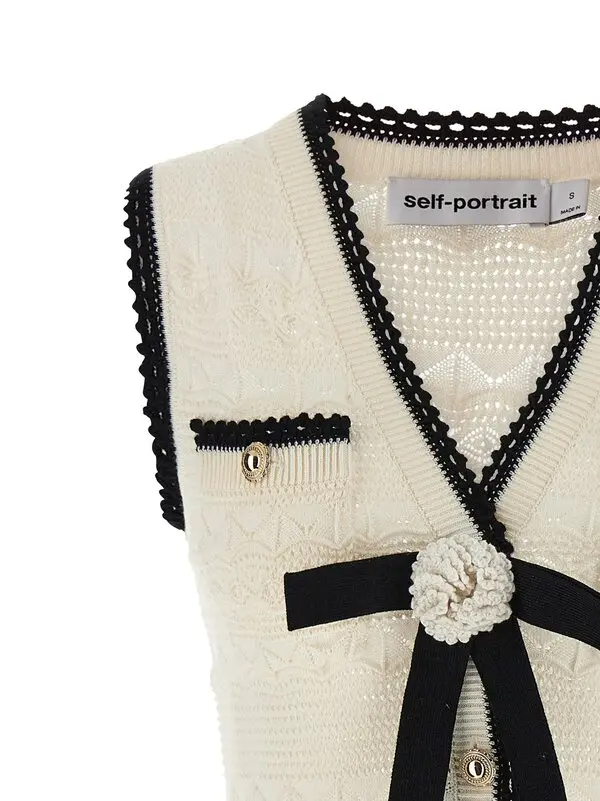 SELF-PORTRAIT White Pointelle Knit Mini' Dress