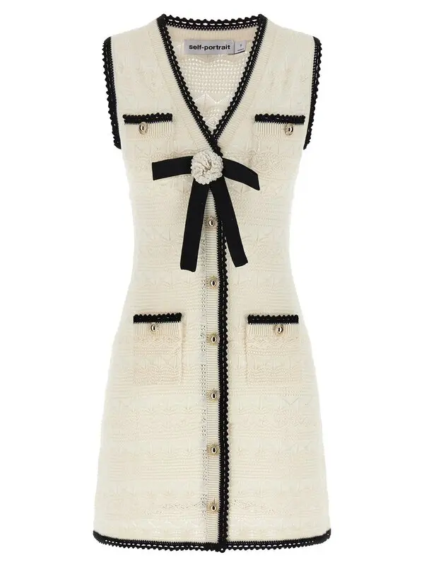 SELF-PORTRAIT Pointelle Knit Mini Dress - Multicolor