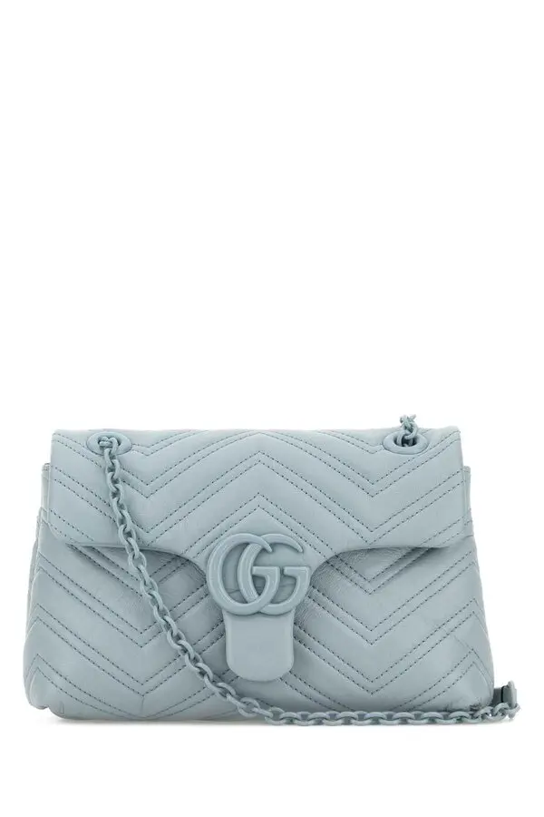 Gucci Light Nappa Leather Small Gg Marmont Shoulder Bag - Blue