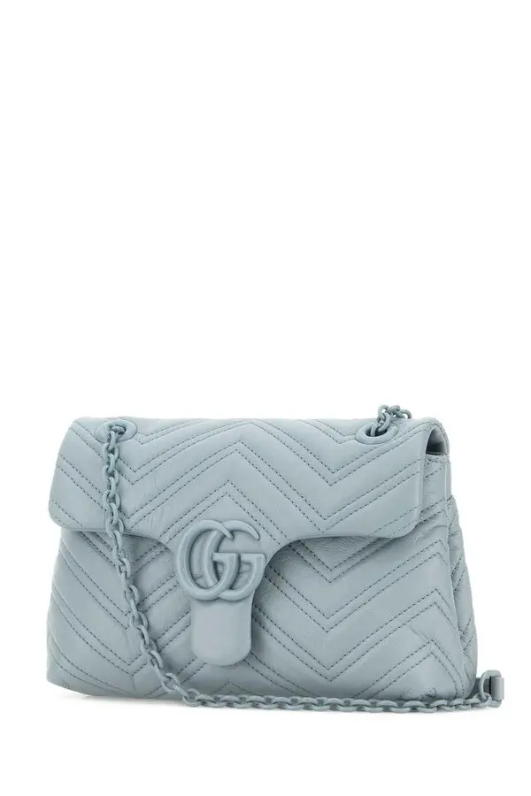 Gucci Nappa Leather Gg Marmont Shoulder Bag - Blue