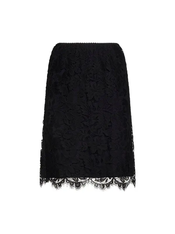 Chloé Black Floral Lace Straight Skirt - Multicolor