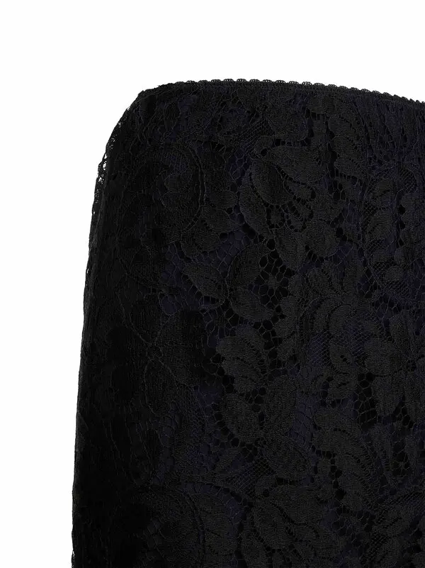 Chloé Black Floral Lace Straight Skirt - Multicolor