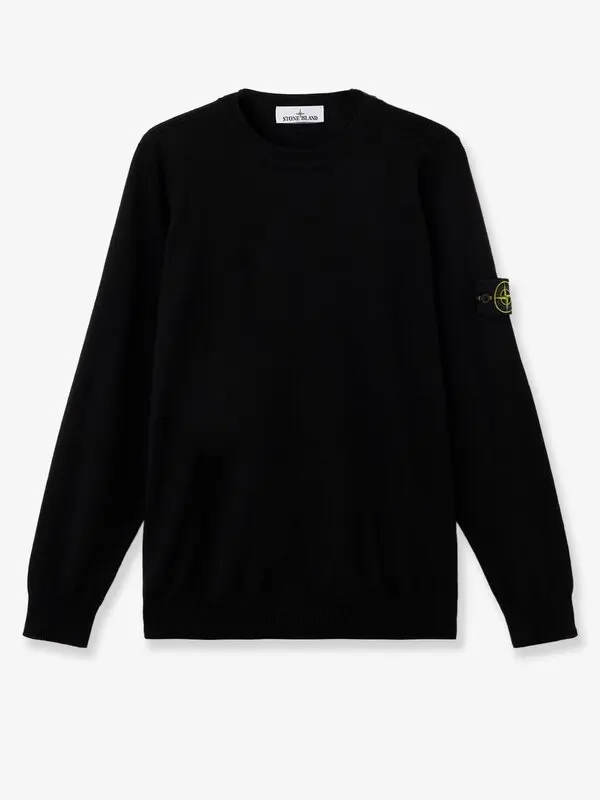 Stone Island Wool Sweater With Side Logo Patch - Black
