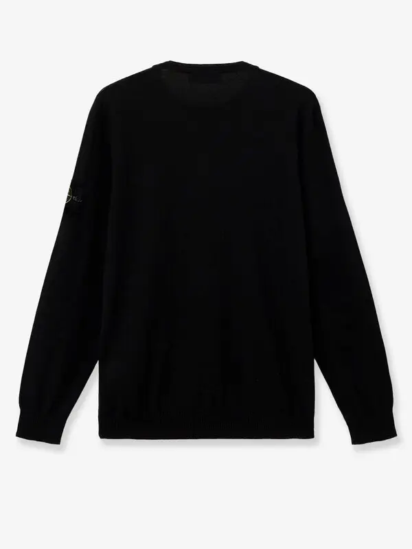Stone Island Wool Sweater With Side Logo Patch - Black