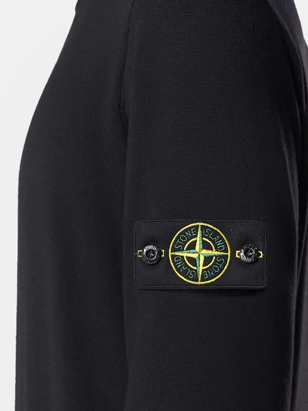 Stone Island Wool Sweater With Side Logo Patch - Black