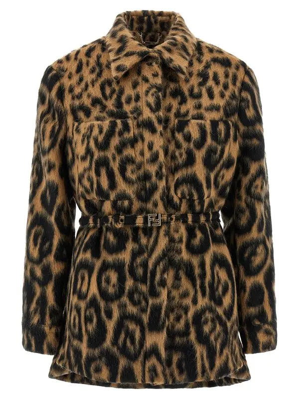 Fendi Animal Print Swept Wool Jacket - Cream
