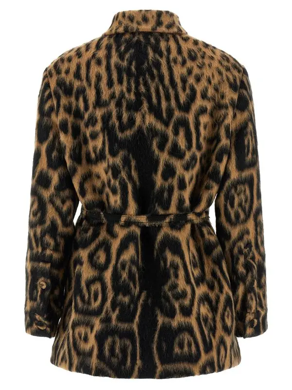Fendi Animal Print Swept Wool Jacket - Cream
