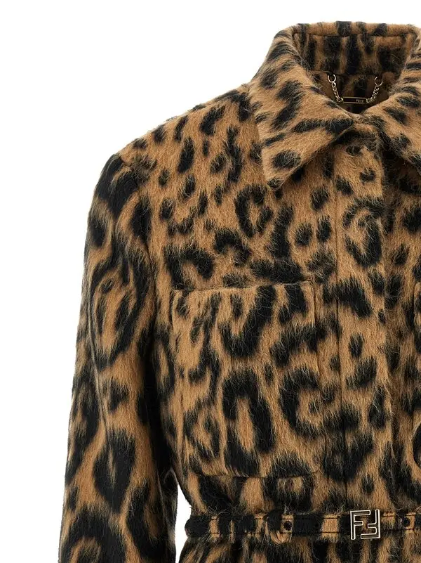 Fendi Animal Print Swept Wool Jacket - Cream