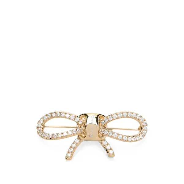 FERRAGAMO Crystal-embellished Bow Brooch - Gold