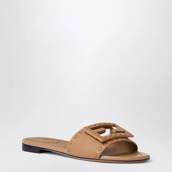 Fendi Camel Leather Baguette Slides - Brown
