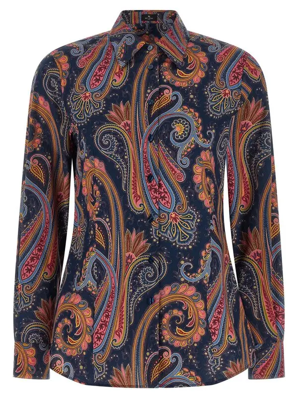 Etro Paisley Print Stretch Cotton Poplin Shirt - Blue