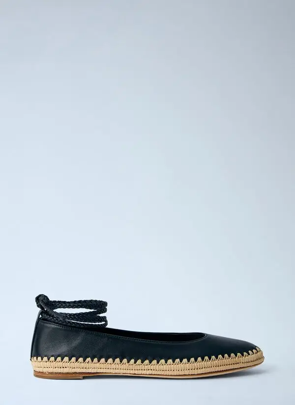 Max Mara Leather Espadrille Flats - Black