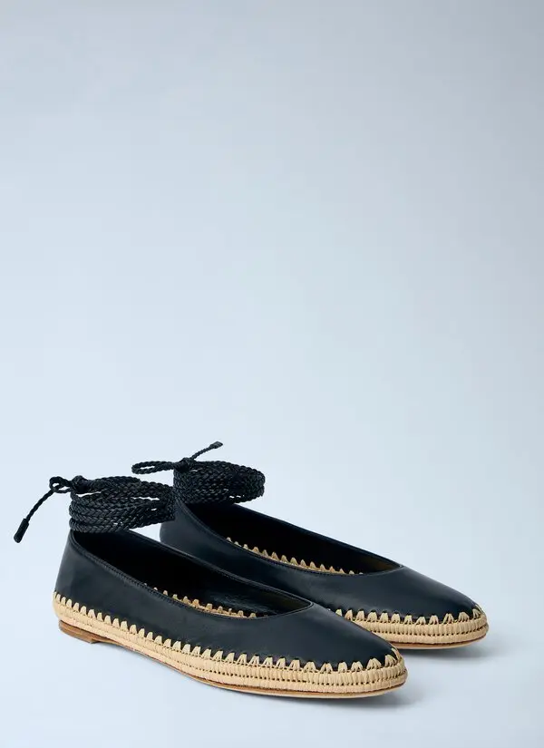 Max Mara Leather Espadrille Flats - Black