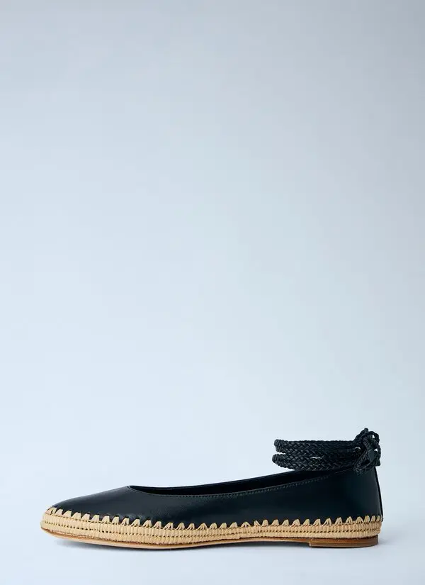 Max Mara Leather Espadrille Flats - Black