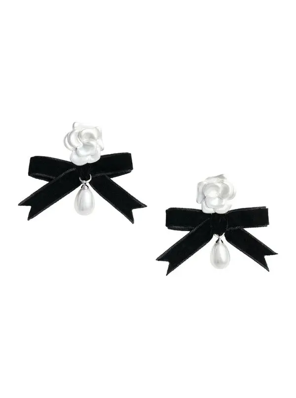 SELF-PORTRAIT Pearl Black Bow Earrings - Multicolor
