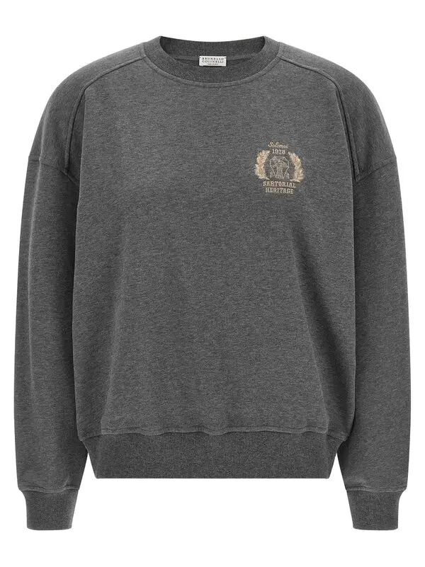 Brunello Cucinelli Coat Of Arms Embroidered Sweatshirt - Gray