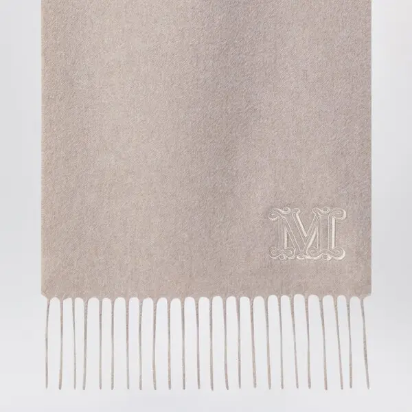 Max Mara Sand-colored Cashmere Scarf With Embroidered Logo - Cream