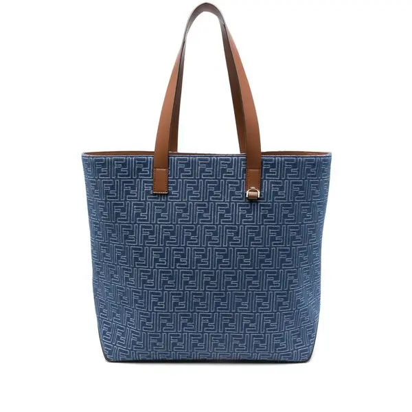 Fendi Leather And Fabric Tote - Blue