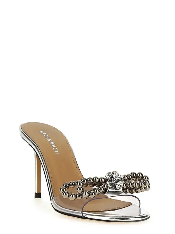 Mach & Mach Stud Bow Transparent Sandals - Silver