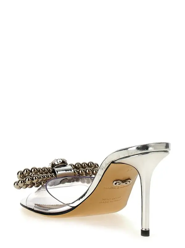 Mach & Mach Stud Bow Transparent Sandals - Silver