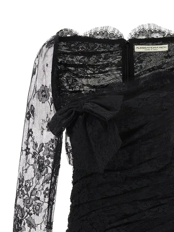 Alessandra Rich Draped Lace Mini Dress