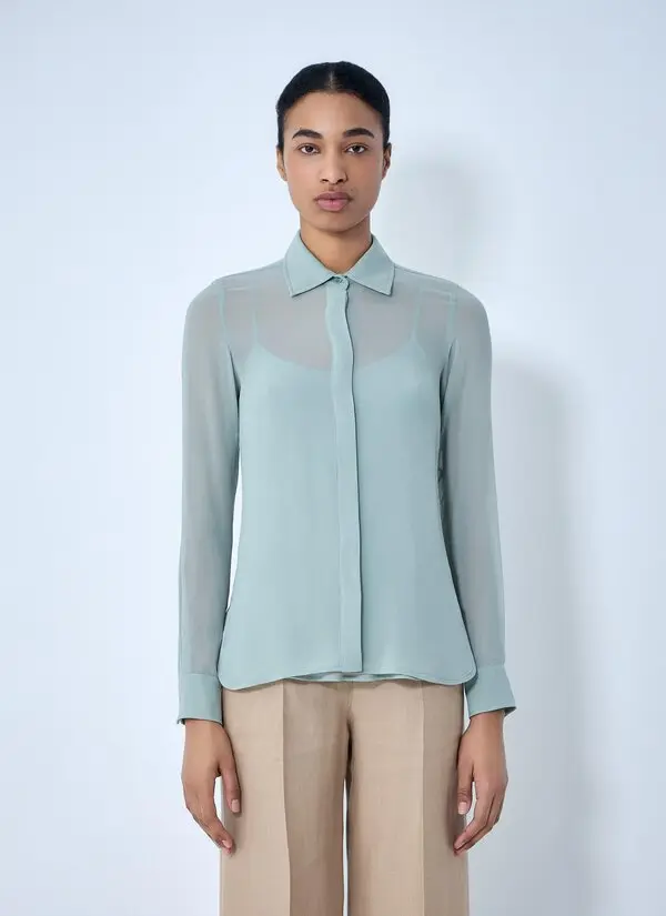 Max Mara Sheer Silk Button-down Blouse - Green