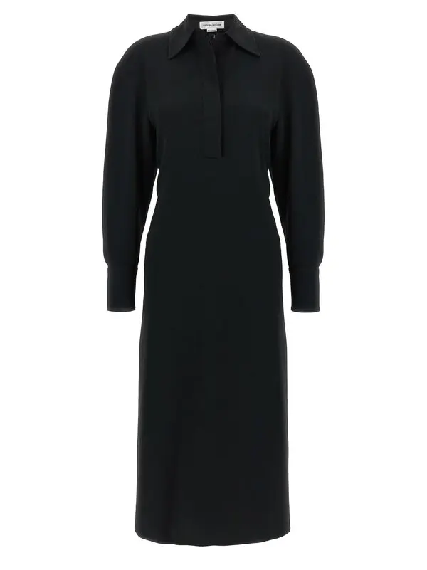 Victoria Beckham Long Sleeve Polo Collar Midi' Dress - Black