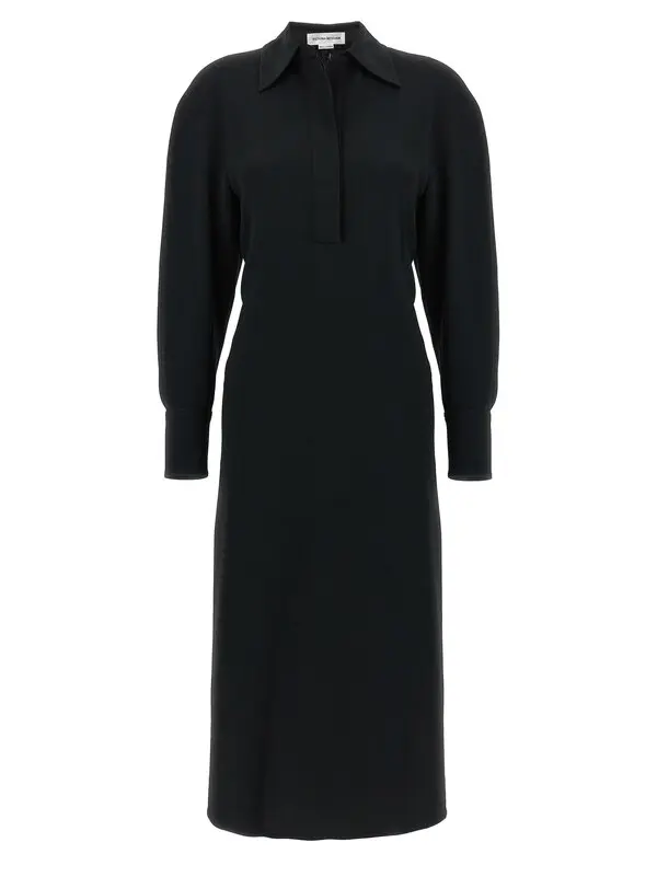 Victoria Beckham Long Sleeve Polo Collar Midi Dress - Black