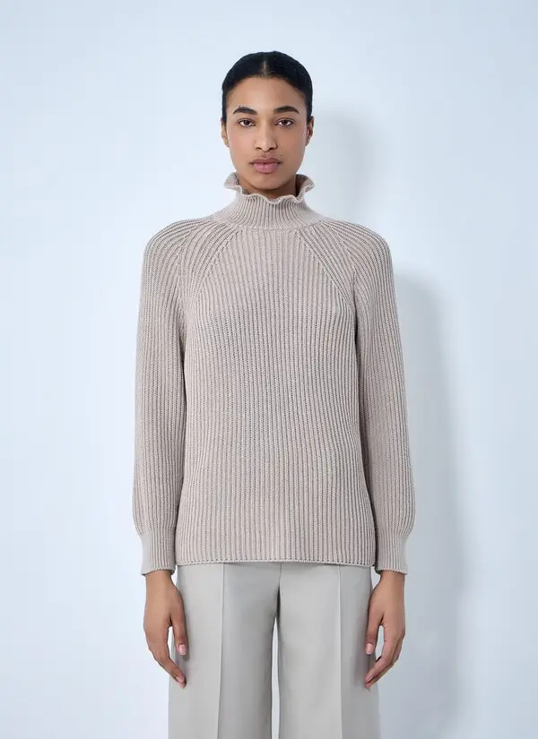 Max Mara Ribbed Knit High Neck Sweater - Cream