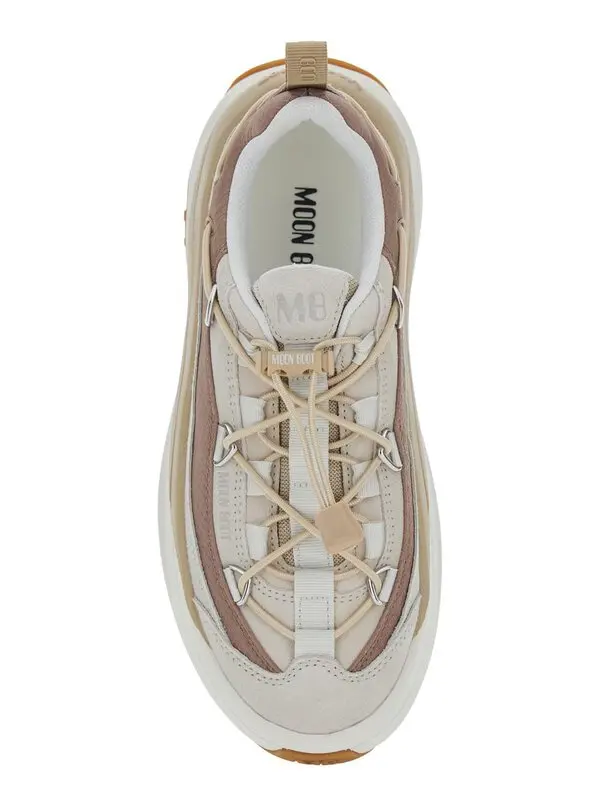 Moon Boot Moon 247' Beige Low Top Sneakers With Logo On The Tongue In Leather And Fabric Blend - Multicolor