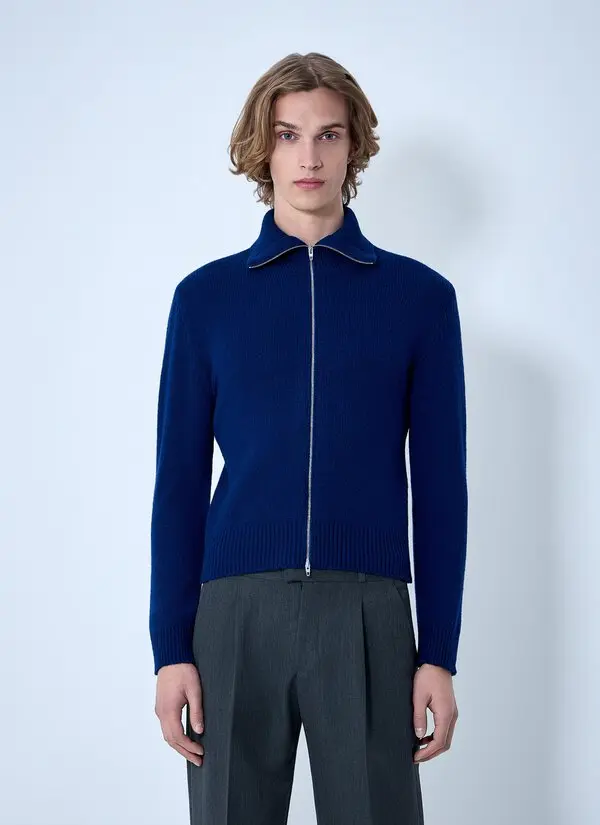 JIL SANDER Zip-up Wool Knit Cardigan - Blue