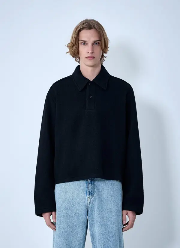 RIER Wool Blend Polo Sweater - Black