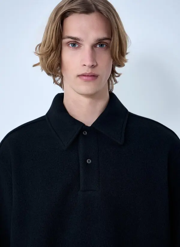 RIER Wool Blend Polo Sweater - Black