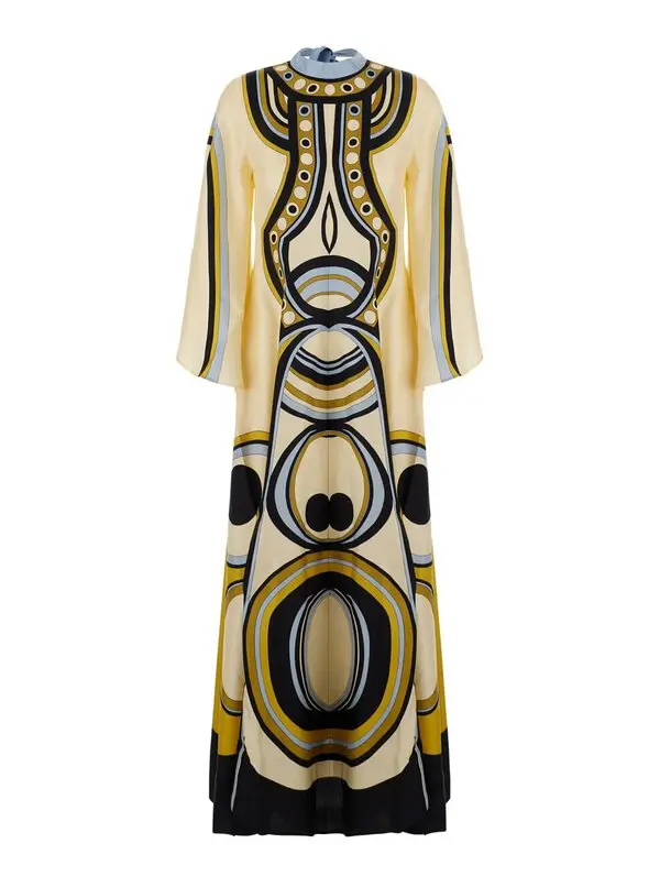 La DoubleJ Long Geometric Print Dress With Bow Detail - Multicolor