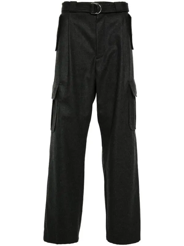 Prada Wool Flannel Belted Cargo Pants - Multicolor